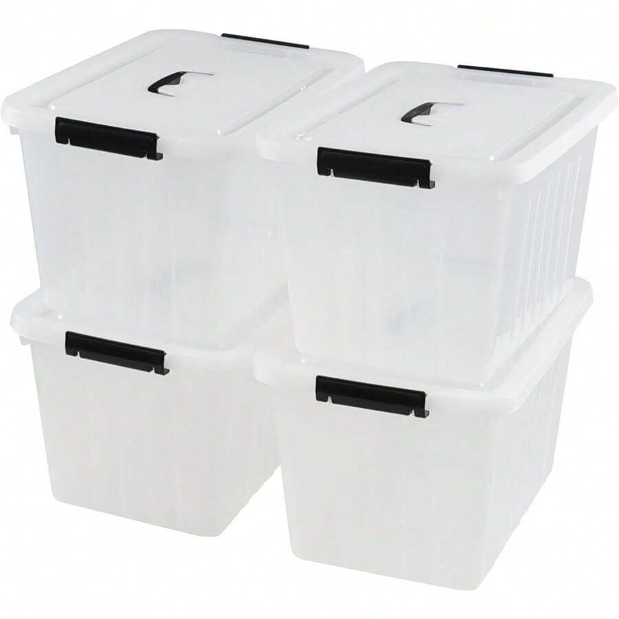 30 L Plastic Storage Box With Lid, 4-Pack Wheeled Clear Plastic Boxes ...