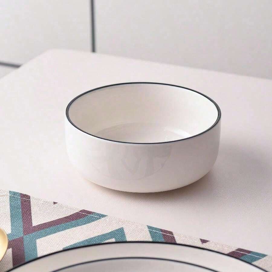 MALACASA 18 Piece Plate And Bowl Set With Black Rim, Modern Porcelain Dinnerware Set, Ceramic ...