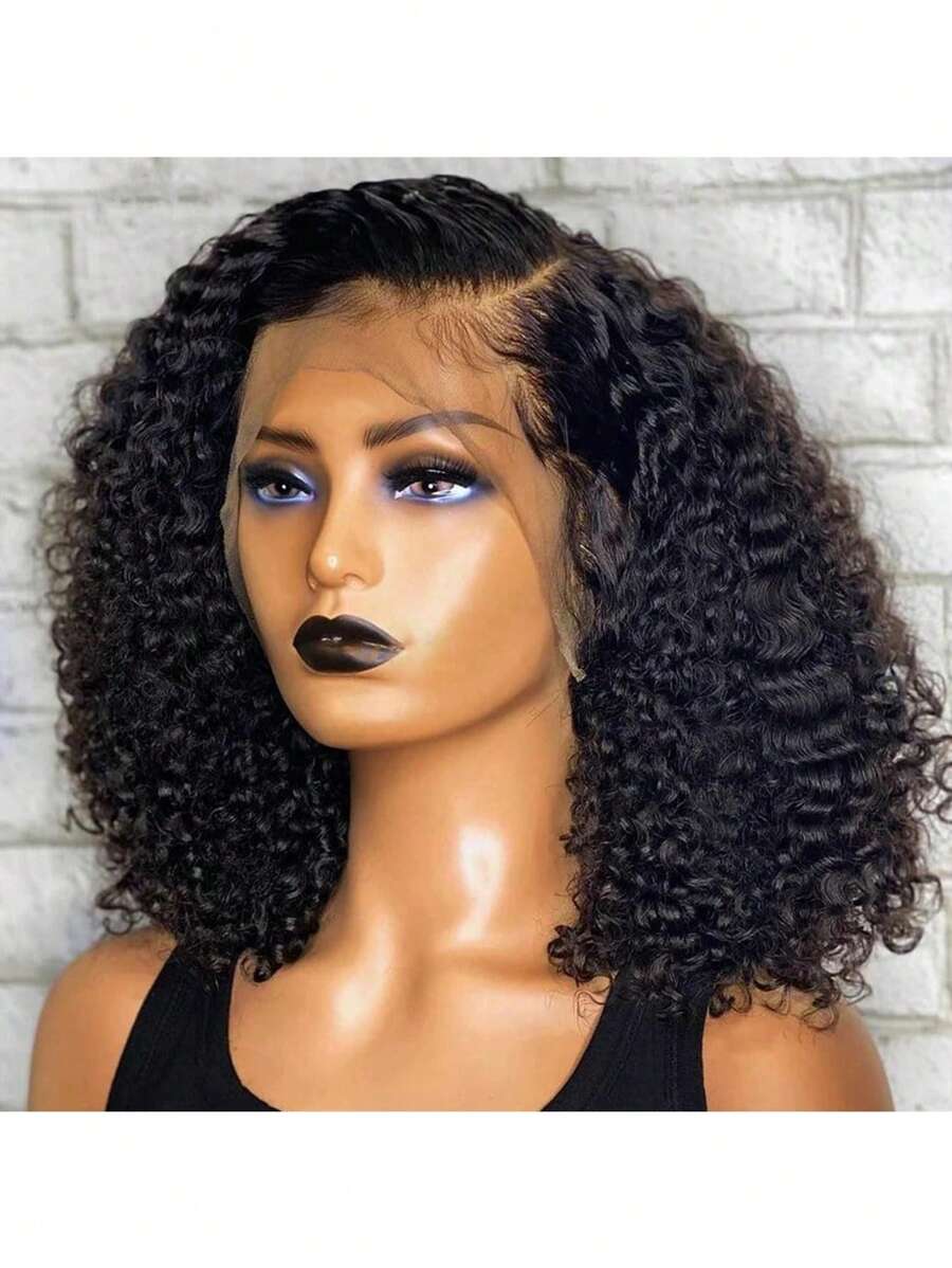 16Inch Wigs Human Hair Deep Curly Lace Front Wig 13x4 Transparent Lace ...