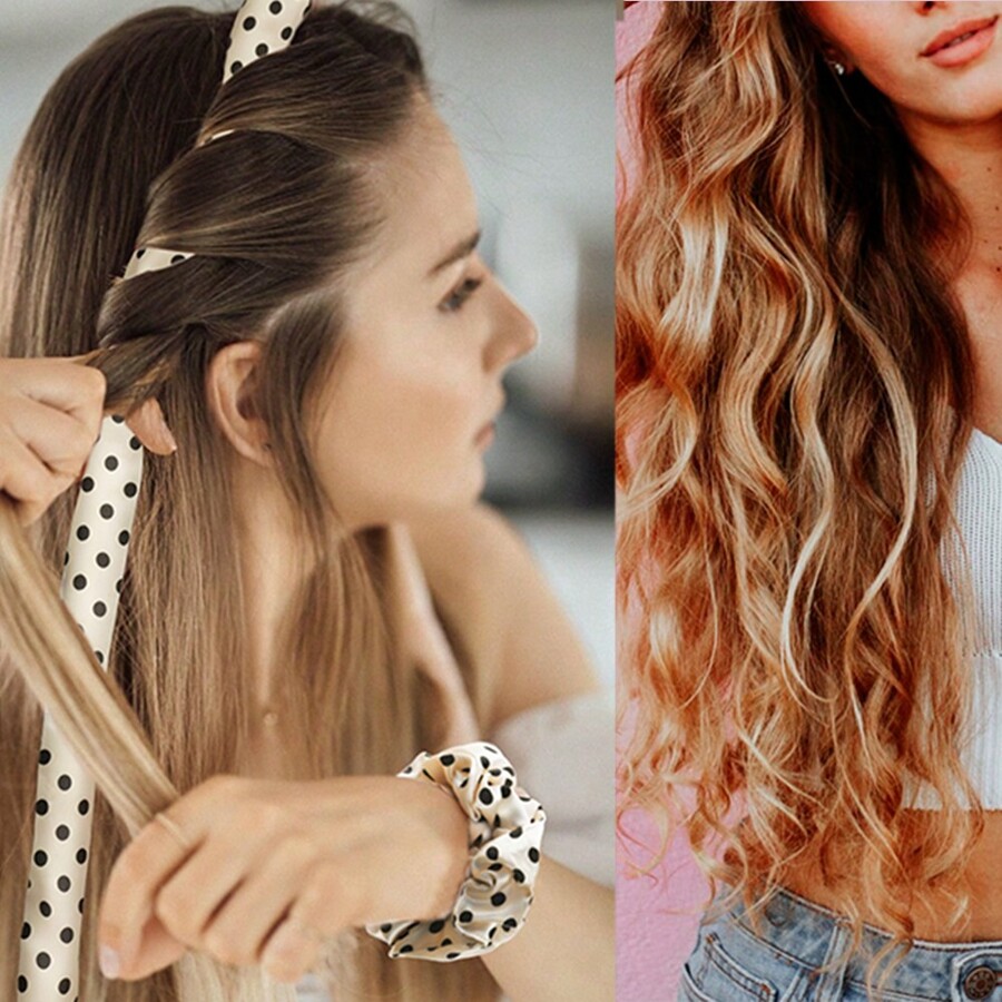 Heatless Curling Rod Headband, No Heat Silk Ribbon Rollers For ...