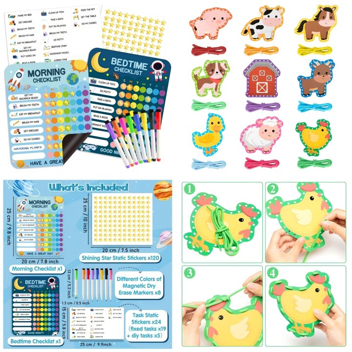 Morning Bedtime Routine Chart Sticker Poster For Toddler Kids Magnetic ...