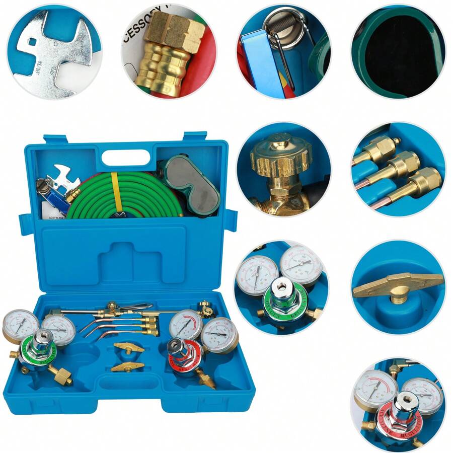 Long Hose Brass Nozzle Welding Torch Kit With Toolbox Regulators Oxygen ...
