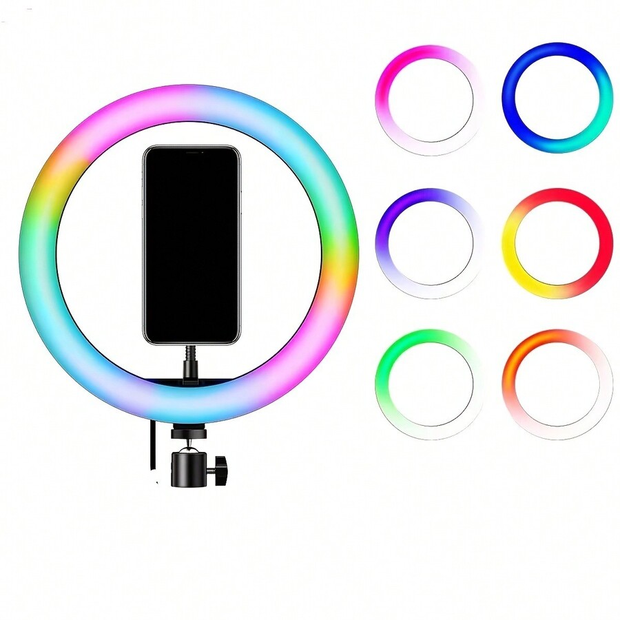 ขาตั้งโต๊ะ ไฟวงแหวนสีผสม RGB 10 นิ้ว สำหรับโทรศัพท์ทุกรุ่น ไฟ LED ปรับ ...