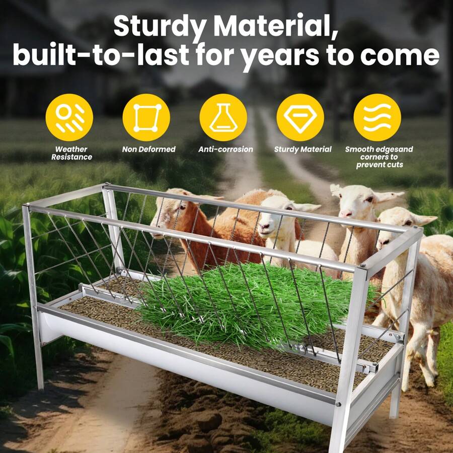 Goat Hay Feeder, Pasture Feeder 5-Feet Long, 77 Gallon Capacity Livestock Feeder With Deeper ...