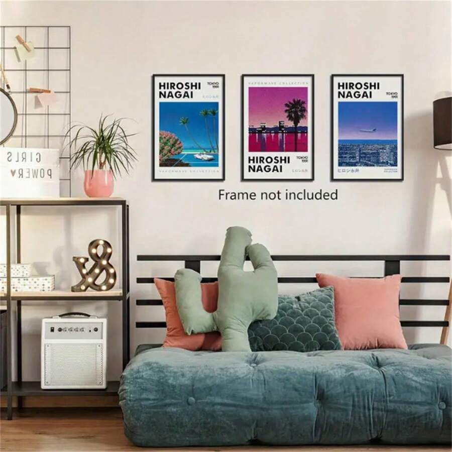 3-Piece Vintage Japanese Canvas Wall Art, Retro 90s Japanese Manga Colorful Art Print, Modern ...