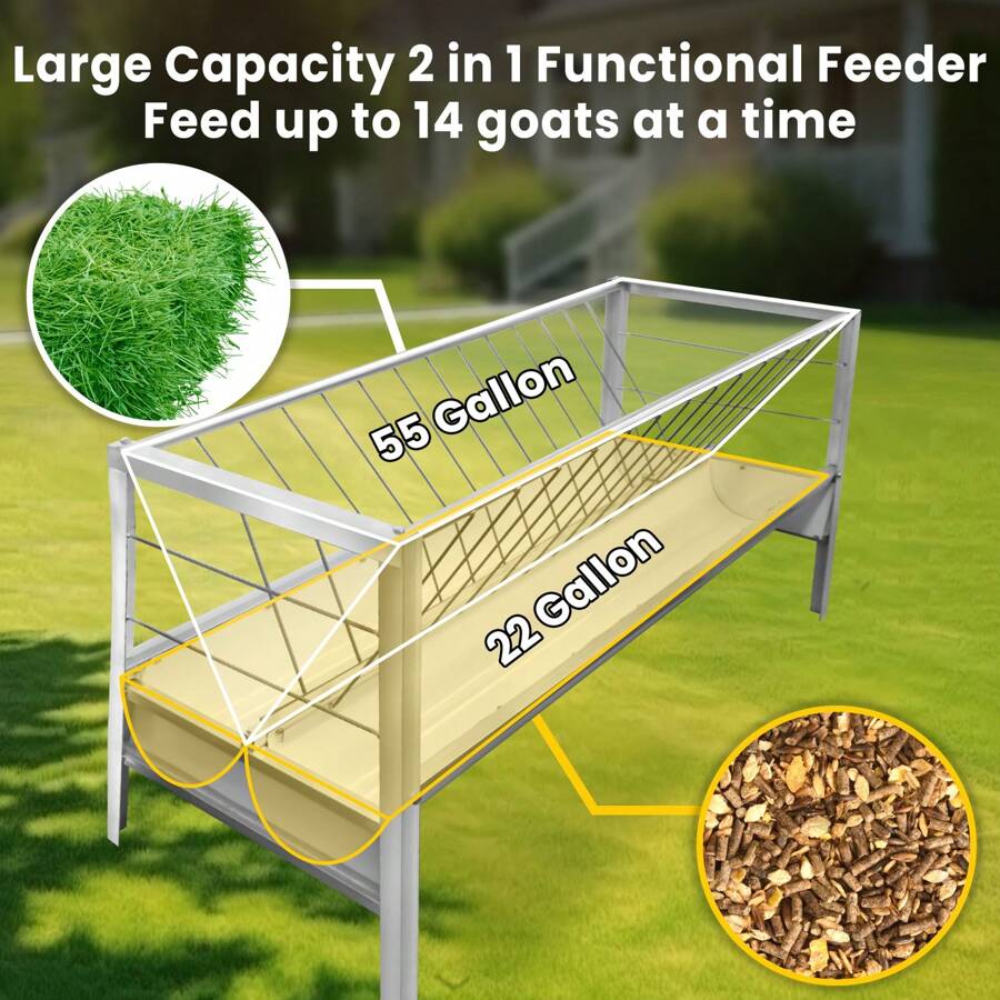Goat Hay Feeder, Pasture Feeder 5-Feet Long, 77 Gallon Capacity Livestock Feeder With Deeper ...
