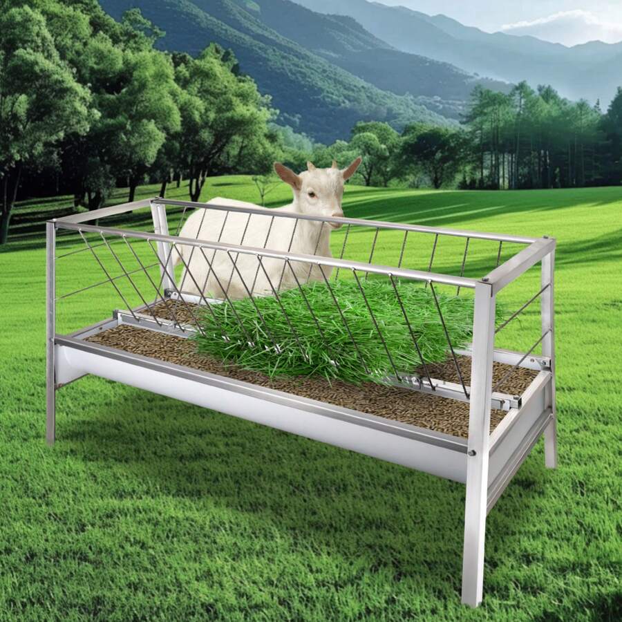 Goat Hay Feeder, Pasture Feeder 5-Feet Long, 77 Gallon Capacity Livestock Feeder With Deeper ...