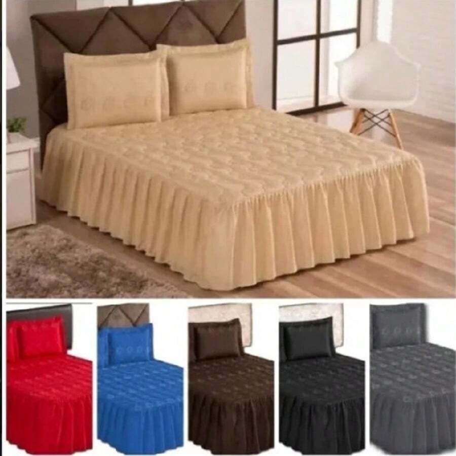 Embroidered Wish Quilt Double Pattern With Ruffle 3 Pieces Soft Luxury ...