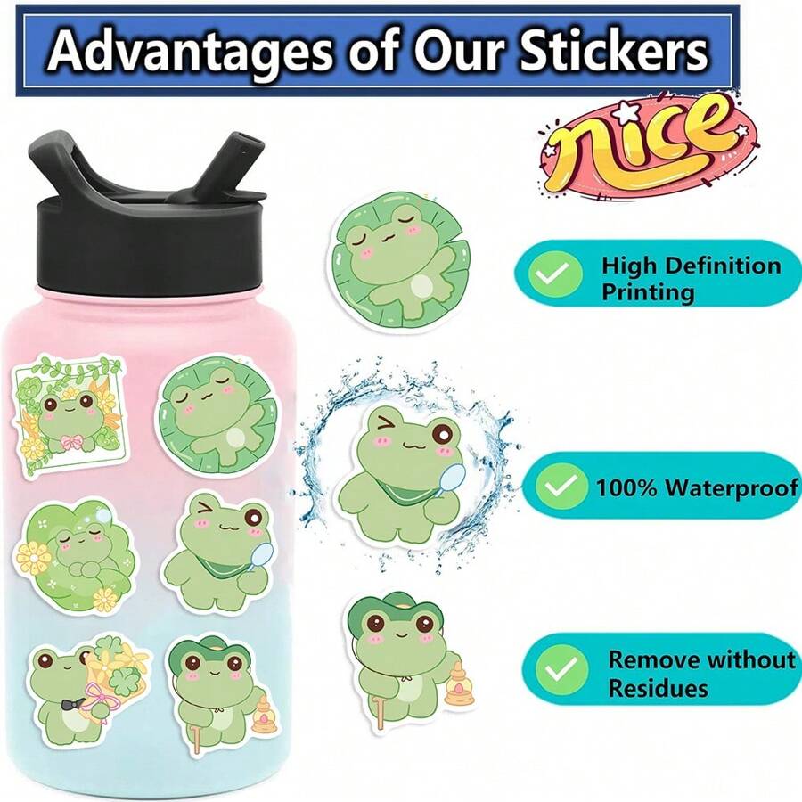 50PCS Cute Frog Stickers Vinyl Aesthetics Stickers For Scrapbooking ...