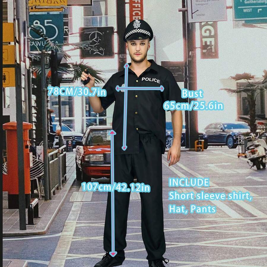 Police Uniforms, Adult Men Uniforms, Hat, Top, Pant, Carnival Role ...