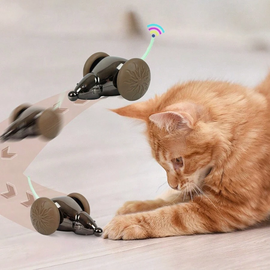 Colorful Tail Lures Cats, Realistic Mouse Car Toy Increases Cat's ...