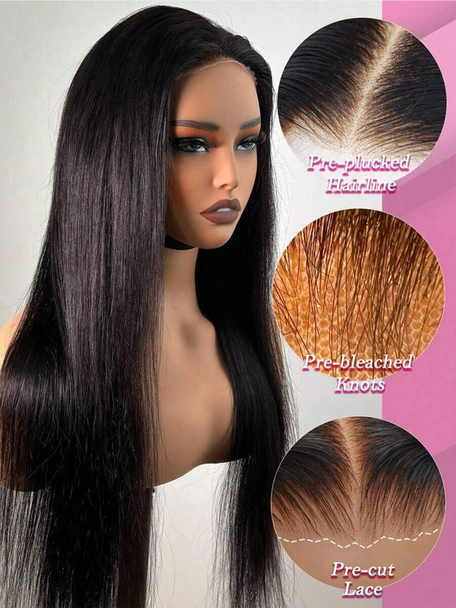 Glueless Wig Transparent Lace Closure Wigs Human Hair Straight Lace Front Wigs Pre Plucked With ...