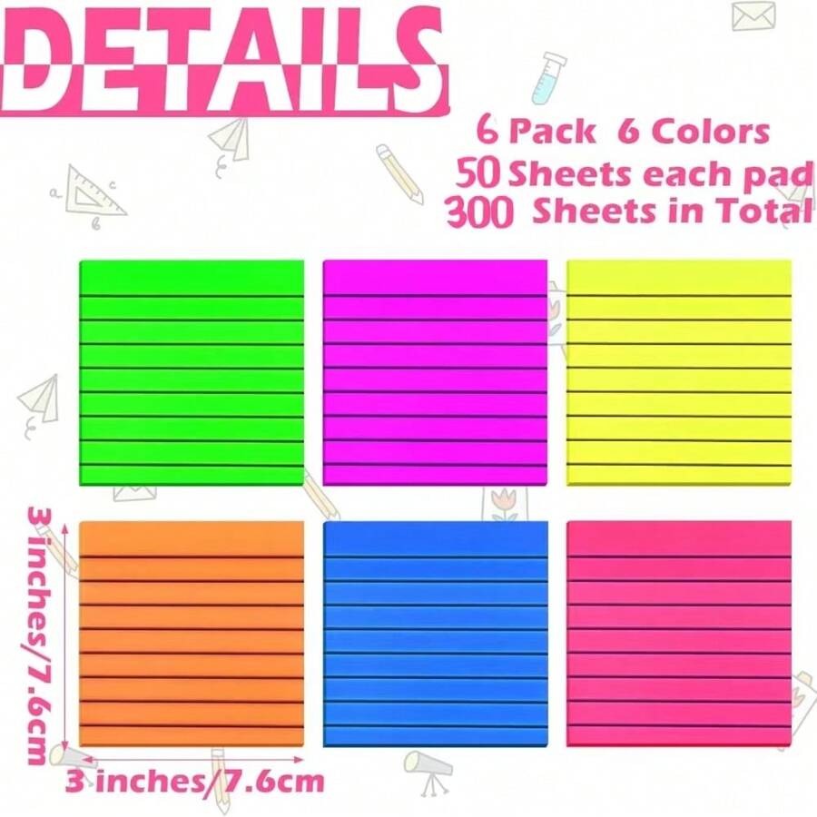 6 Pack 300 Sheets Transparent Sticky Notes Translucent Clear Lined ...
