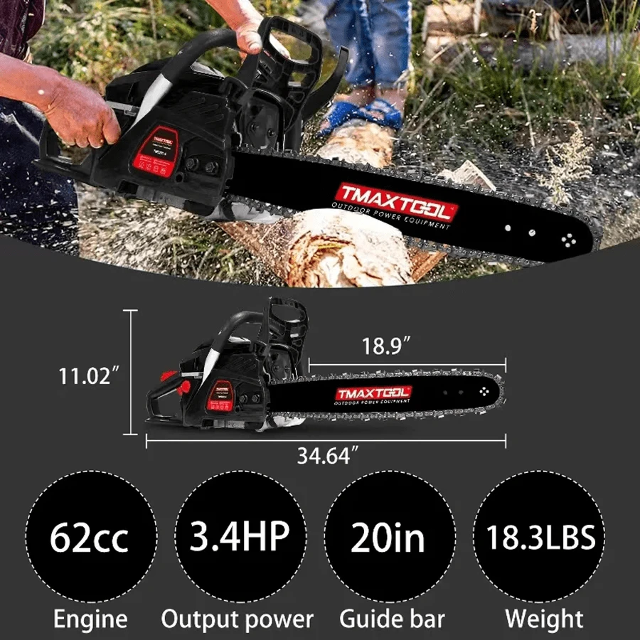 Gas Chainsaw, 62cc Powerful 20 Inch Gas Chainsaw With 2 Stroke ...
