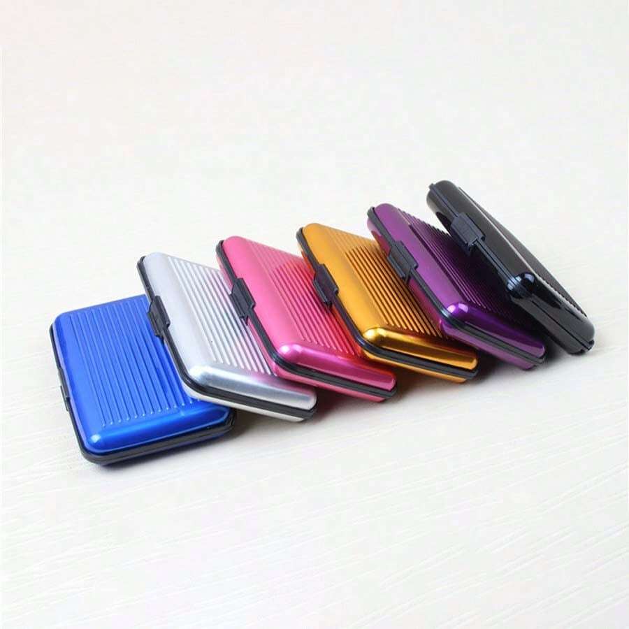 1pc Men's Aluminum Rigid Hard Shell Wallet Blocking Solid Color Card ...