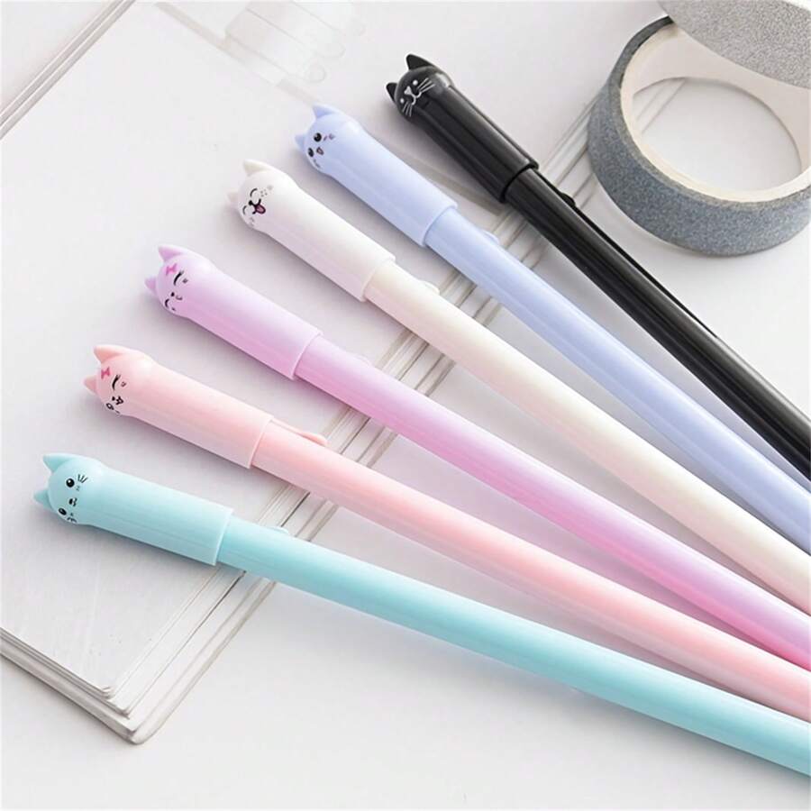 3pcs Cute Cartoon Cat Tail Shaking Gel Pen Black Ink Ballpoint Pen ...
