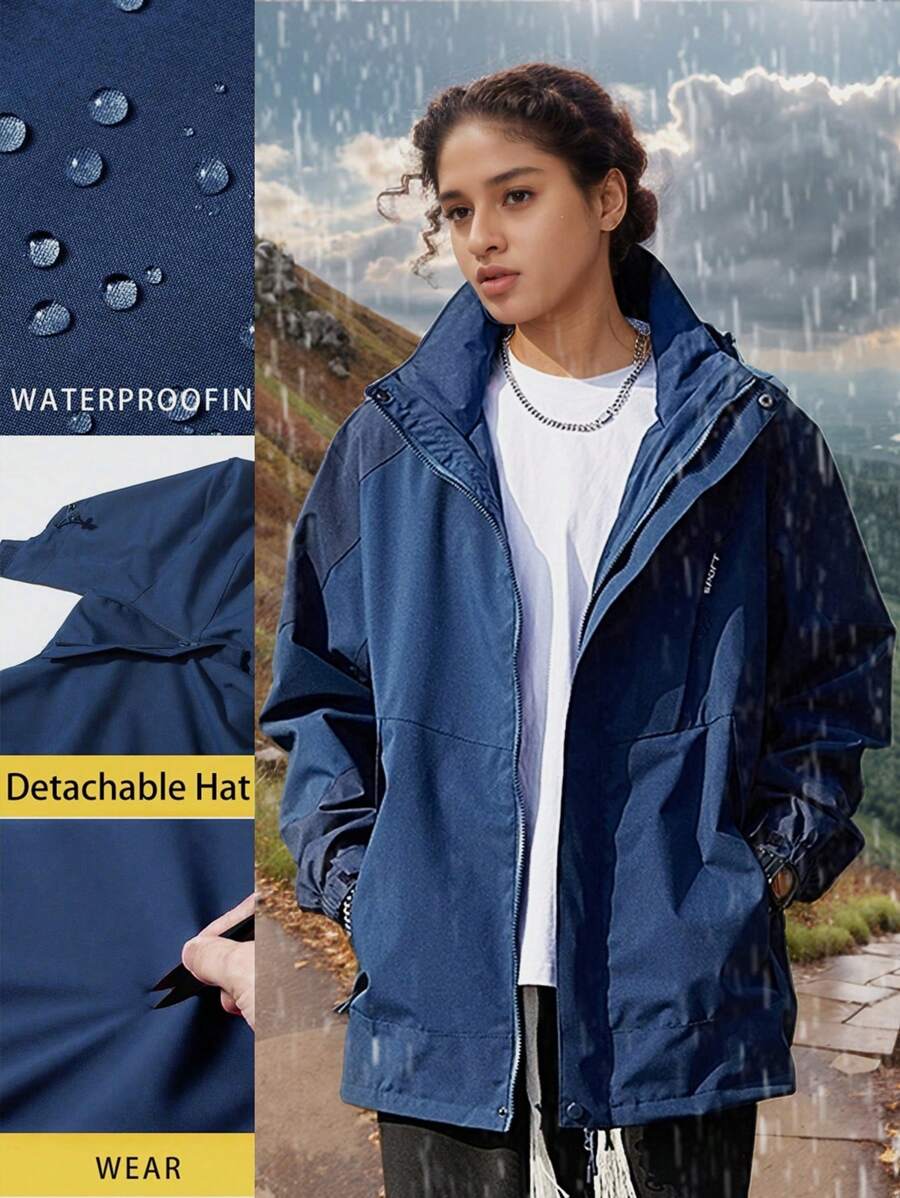 TECTOP Women Waterproof Jacket With Removable Hooded Raincoat Spring ...