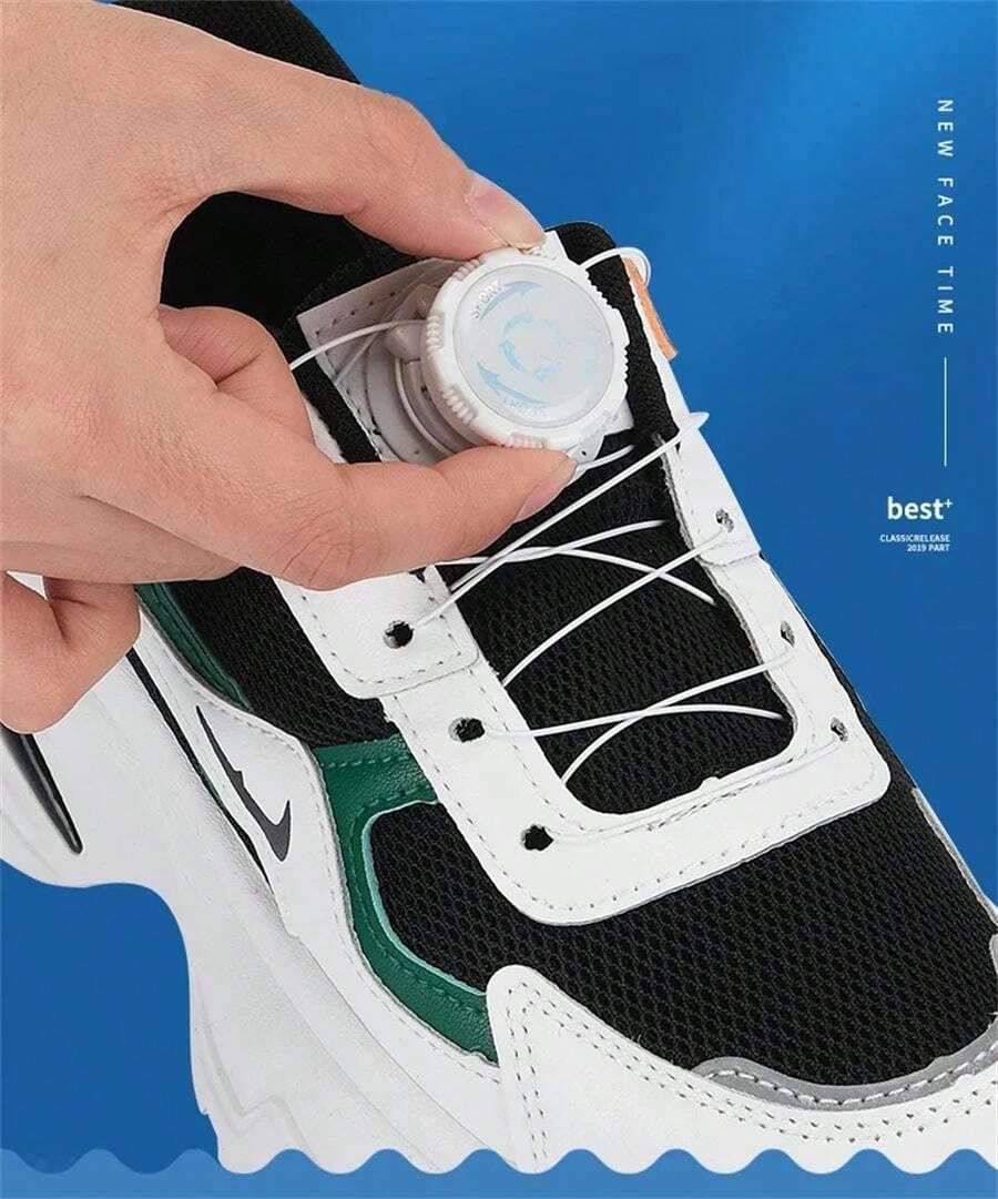 1 Pair Rotating Auto Lock Shoelace-Free Fasteners With Black & White ...