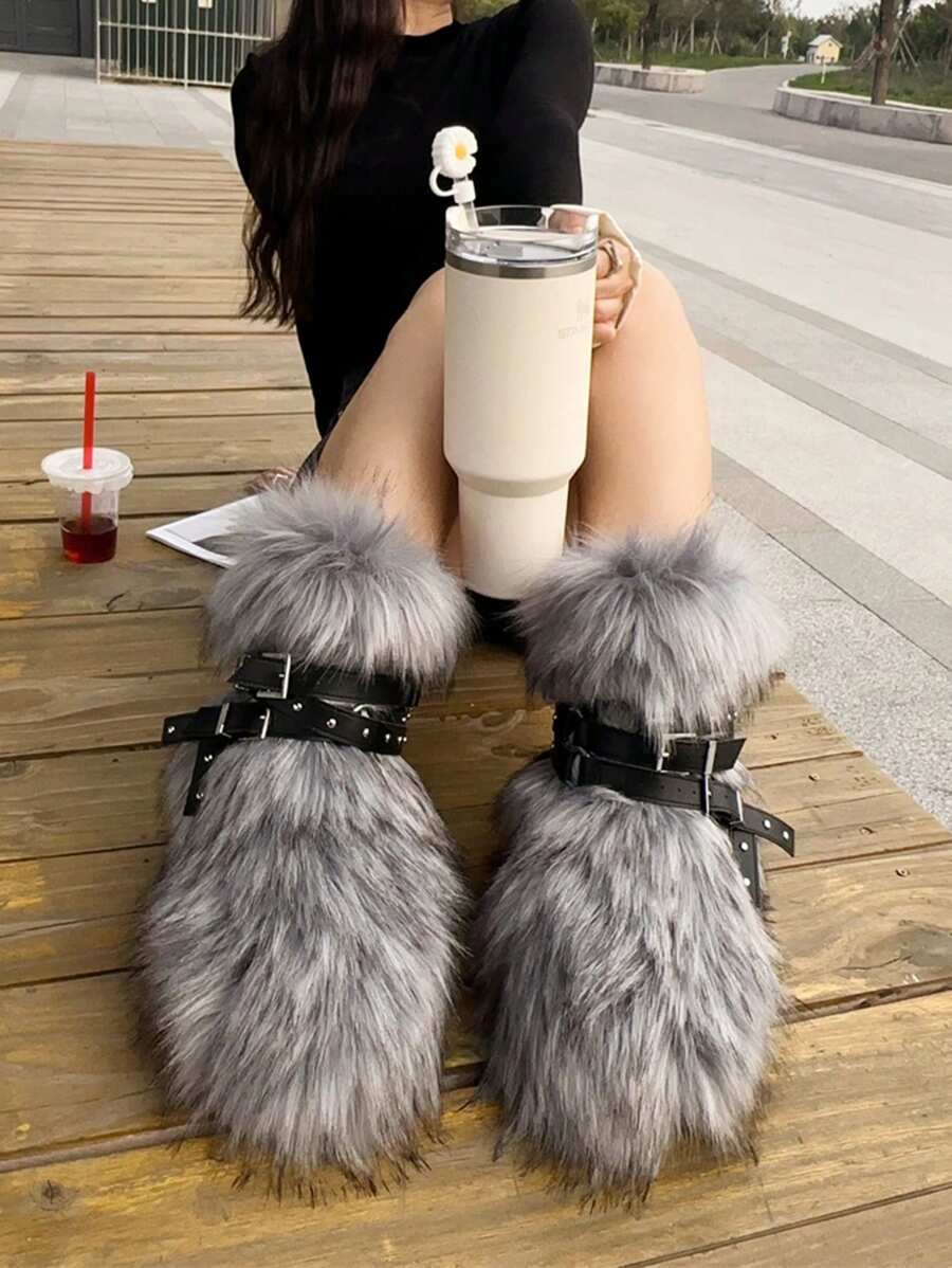 Women's Snow Boots 2024 Winter New Fuzzy Fur Snow Boots, Criss-Cross ...