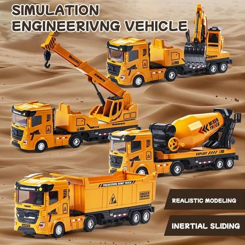 Kids Inertia Simulation Engineering Vehicle Set, Push And Pull-Back ...