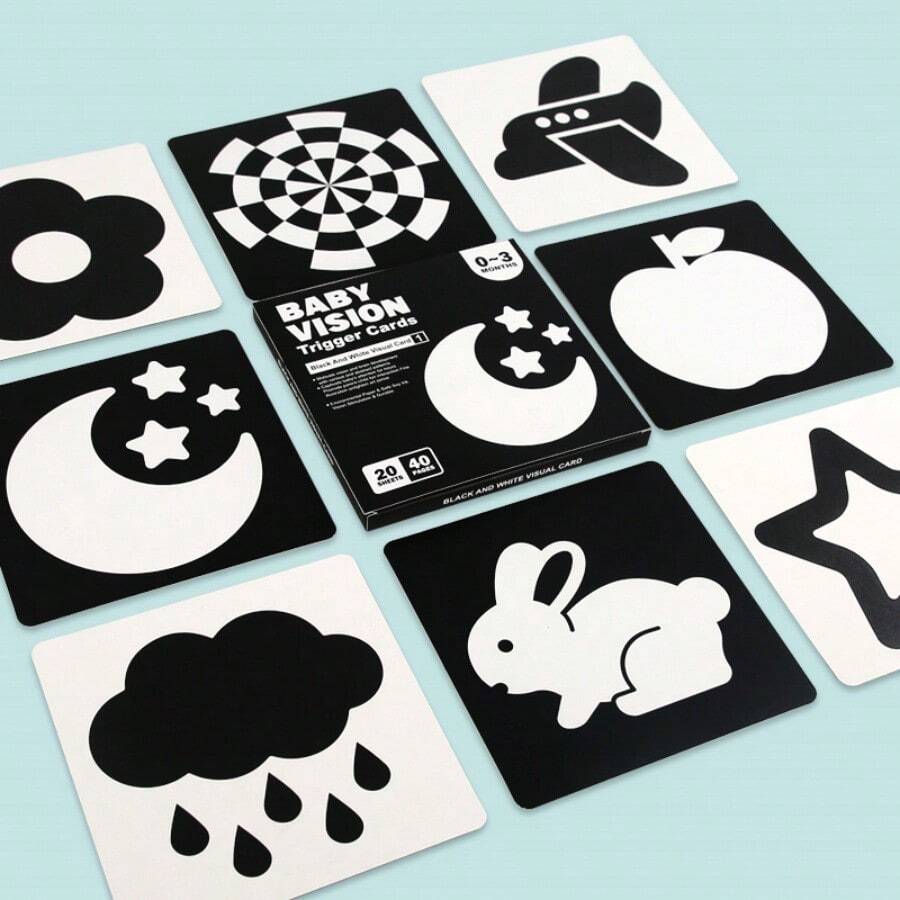 Black & White Infant Early Learning Cards, Visual Stimulation Cards For ...