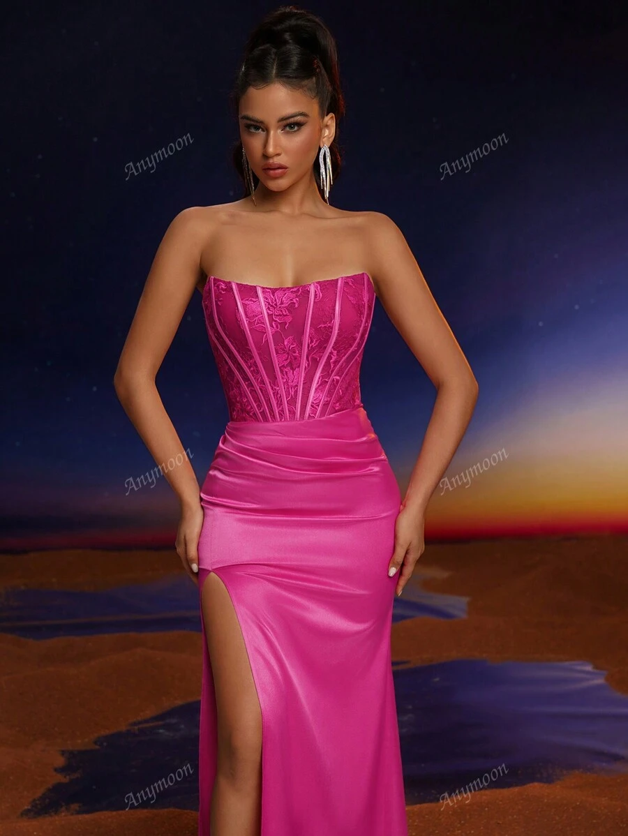 Anymoon Sexy Lace Patchwork High-Waist High Slit Mermaid Party Dress ...