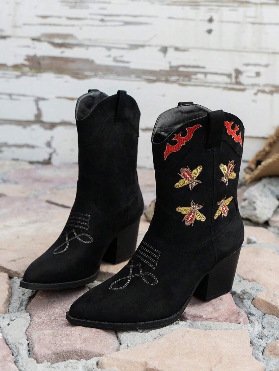 Botas de tobillo tipo western con bordado de abeja - Botas cortas con ...