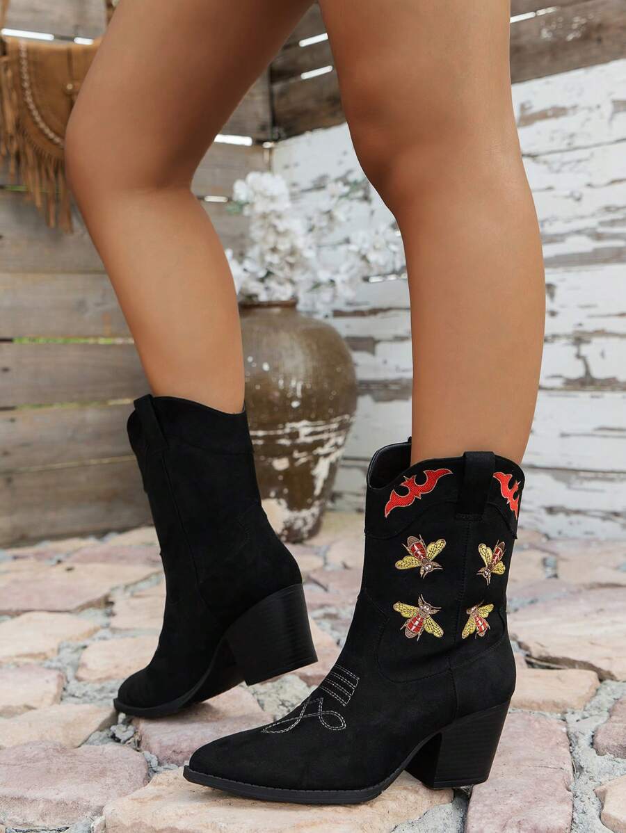 Botas de tobillo tipo western con bordado de abeja - Botas cortas con ...