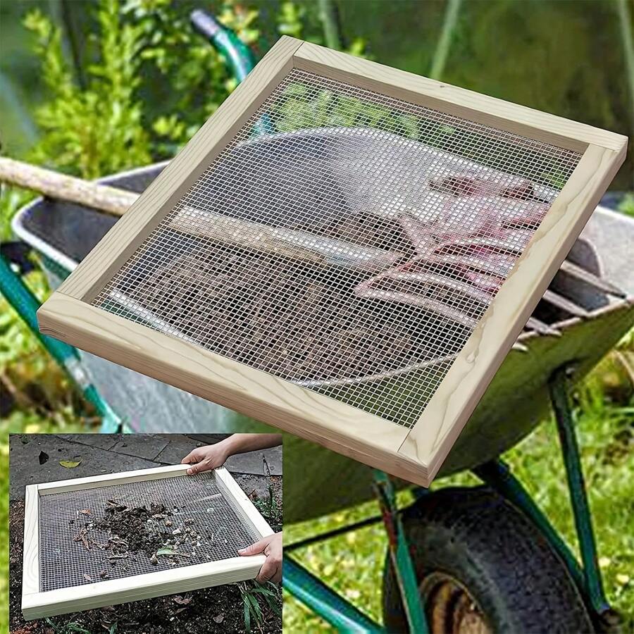 Soil Sifter For Garden, Multi-Purpose Wood Compost Dirt Sifter Soil ...
