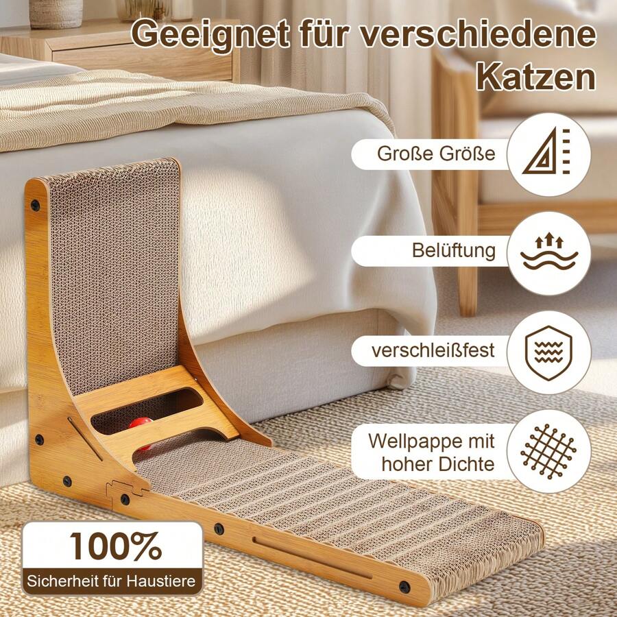 Lospitch L-Shaped Cat Scratching Board With Rest Area And Bell Ball ...