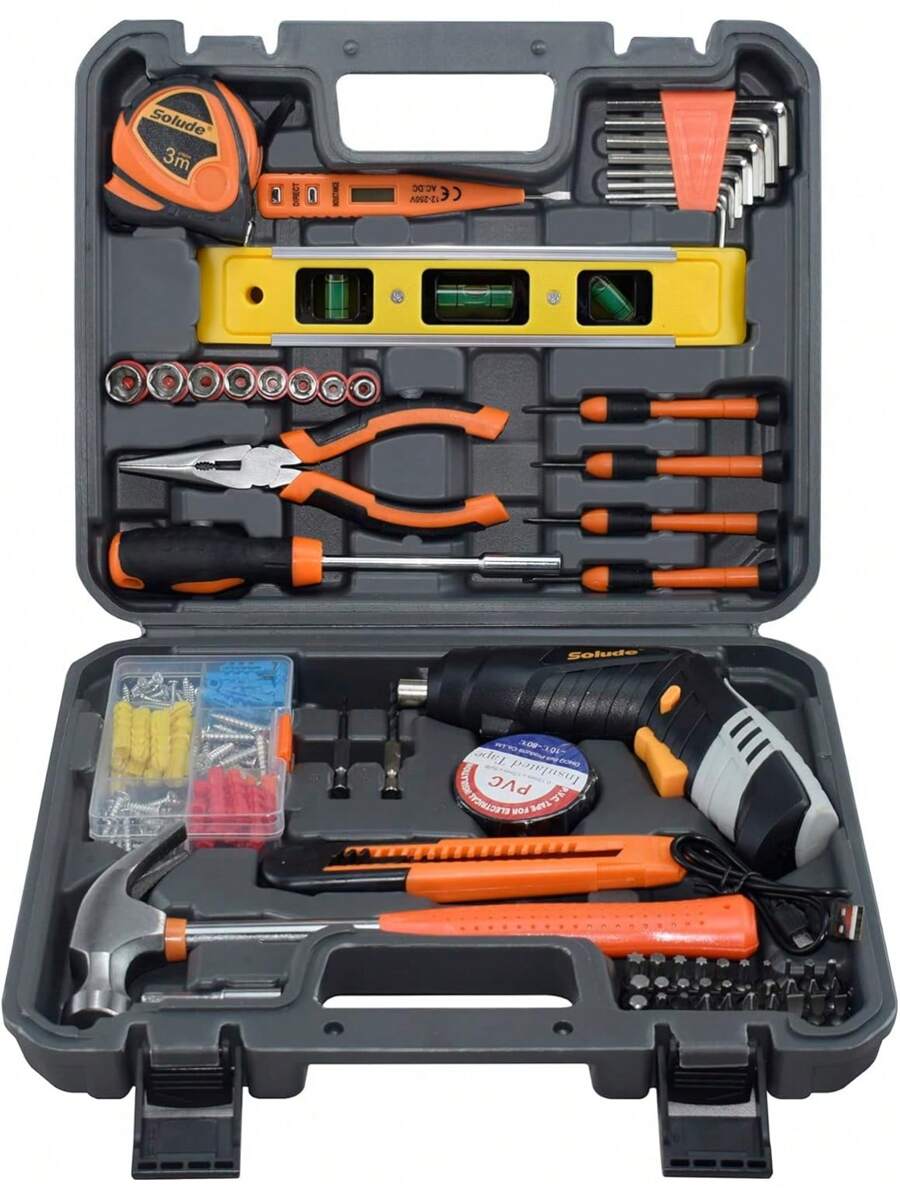 130 Piece Household Tool Kit With 3.6V Cordless Rechargeable Screwdriver, Suitable For Basic ...