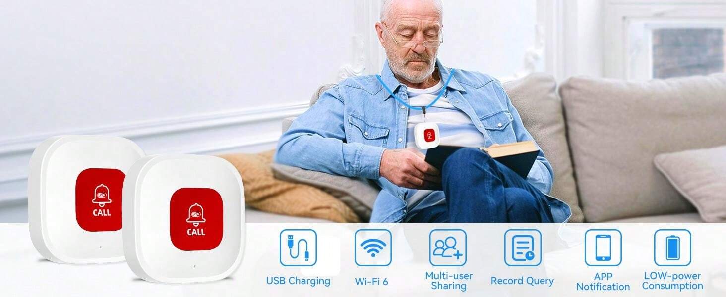 Bouton d'appel caregiver WiFi pour personnes âgées à la maison avec ...