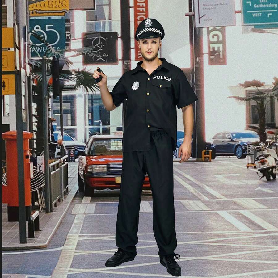 Police Uniforms, Adult Men Uniforms, Hat, Top, Pant, Carnival Role ...