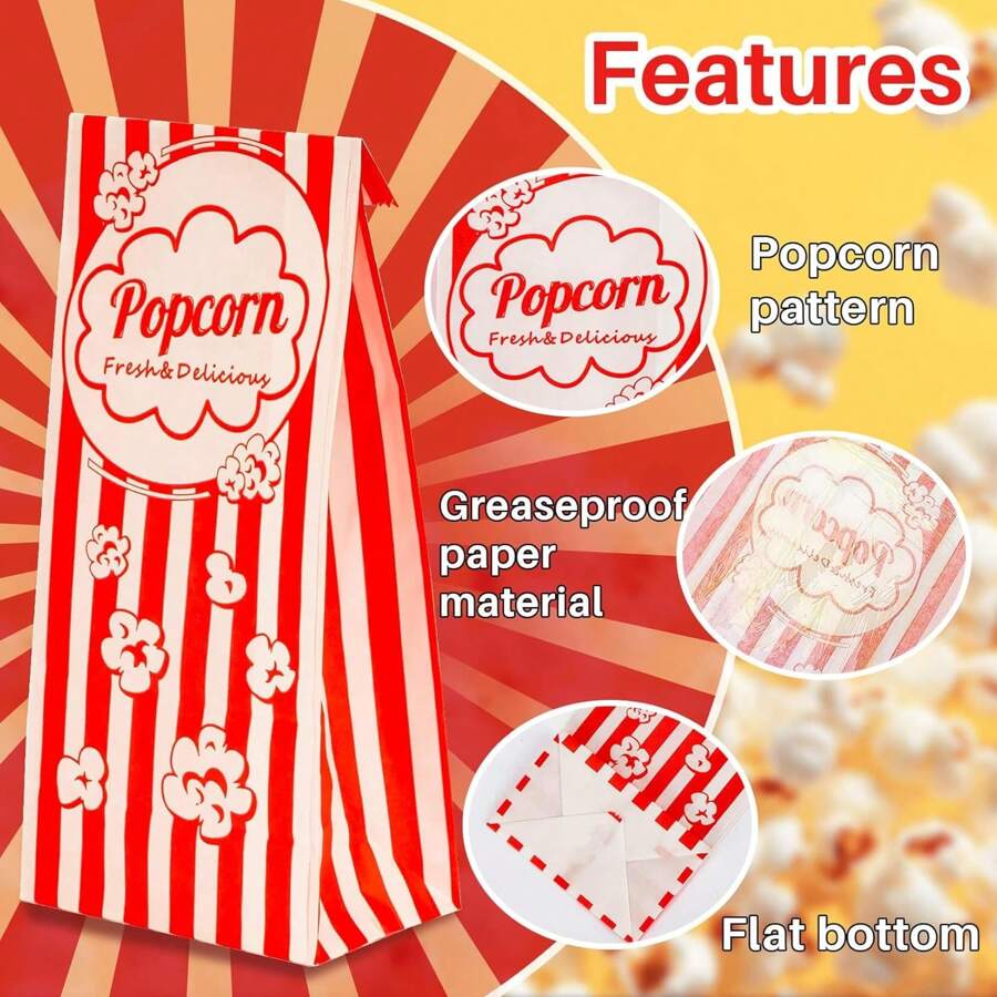 10 individuelle Popcorntüten - Flachboden Papiertüten für Popcorn, Party Popcorn Hüllen ...