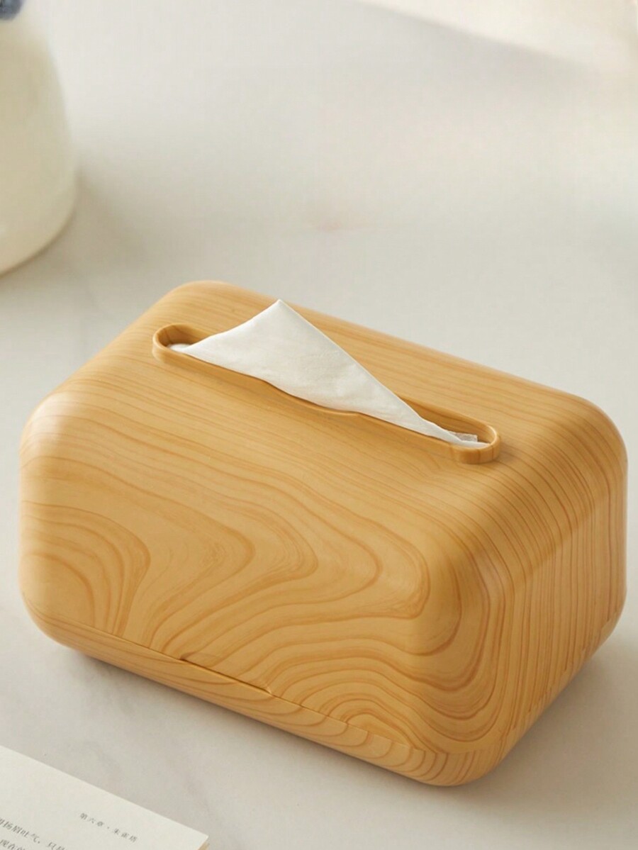 Modern Simplistic Luxury Wood Grain Tissue Box, Creative Spring-Loaded ...