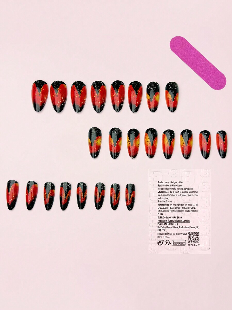 24 Pcs Almond Lava Volcano Design Nail Tips, Noble Brightening ...