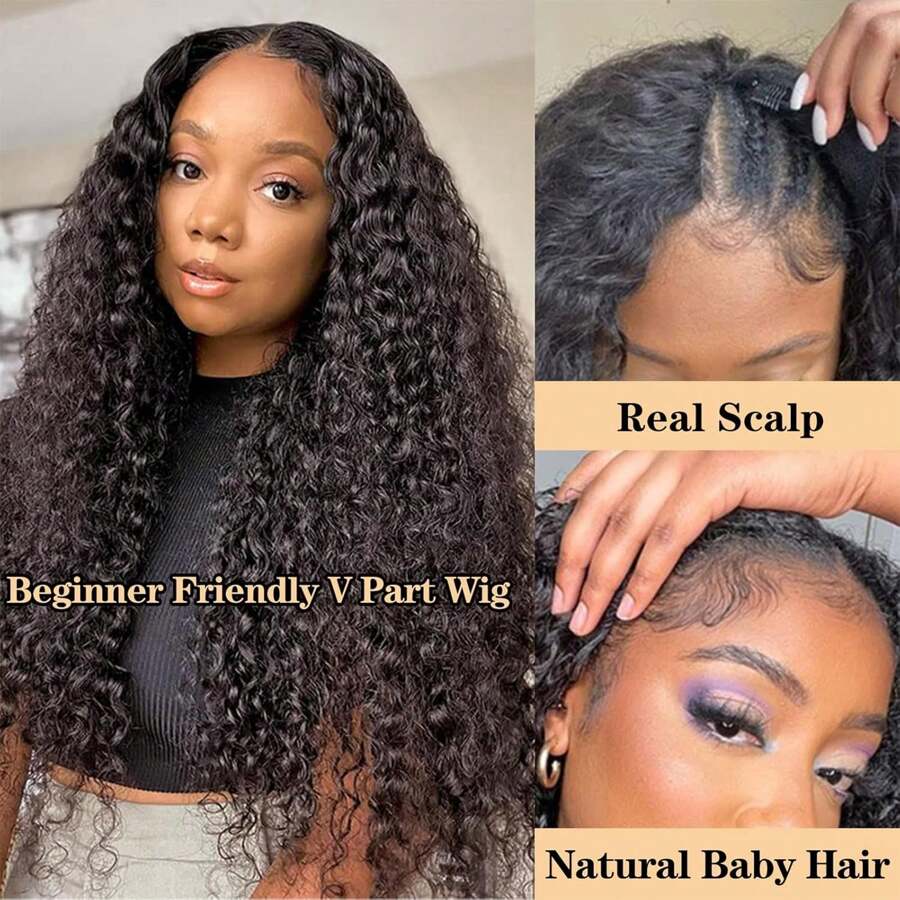 Deep Wave V Part Wig Human Hair Upgraded U Part Human Hair Wig Minimal Leave Out No Sew In No ...