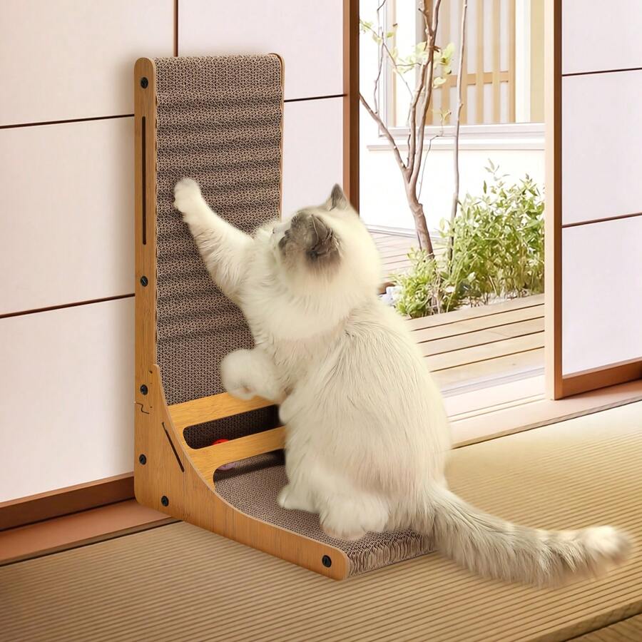 Lospitch L-Shaped Cat Scratching Board With Rest Area And Bell Ball ...