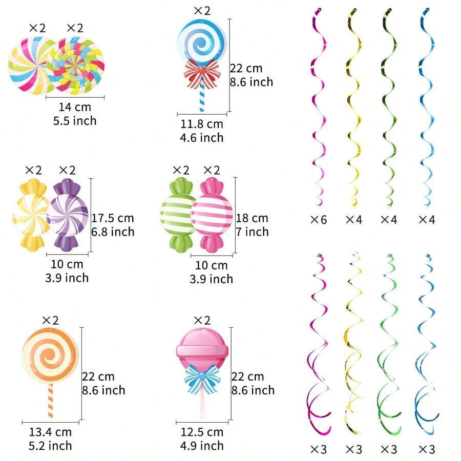 48pcs Candyland Theme Party Decorations, Candy Hanging Swirl Decor ...