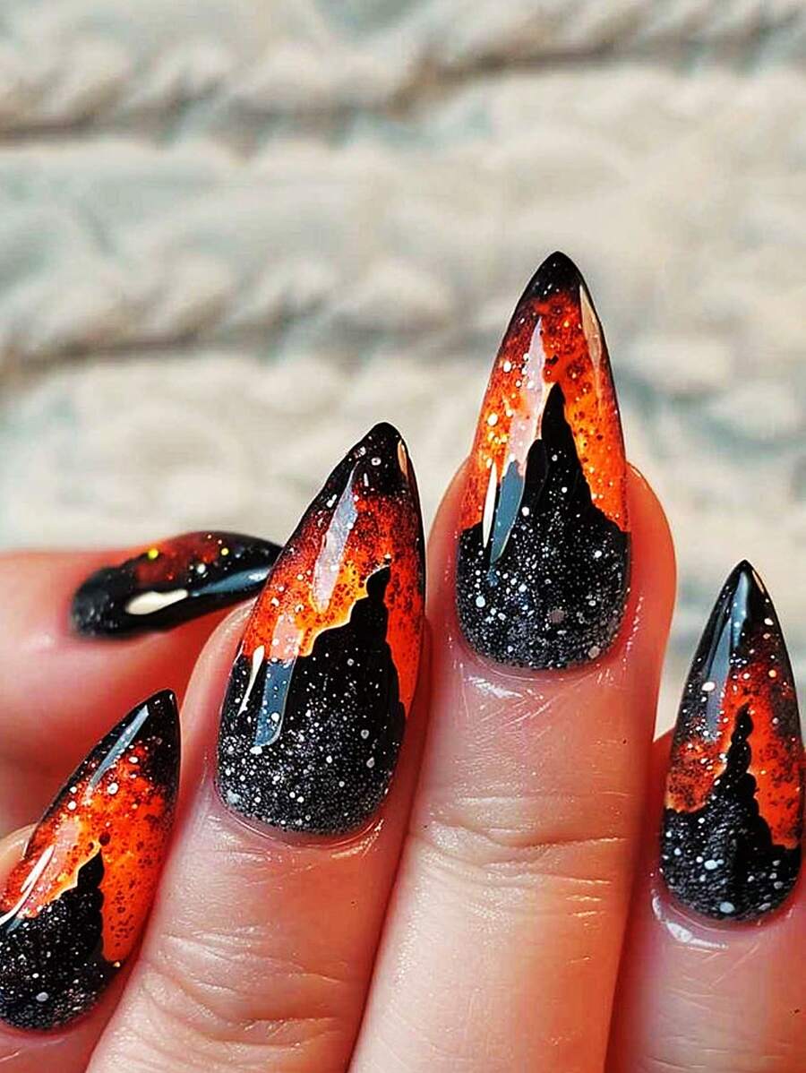 24 Pcs Almond Lava Volcano Design Nail Tips, Noble Brightening ...