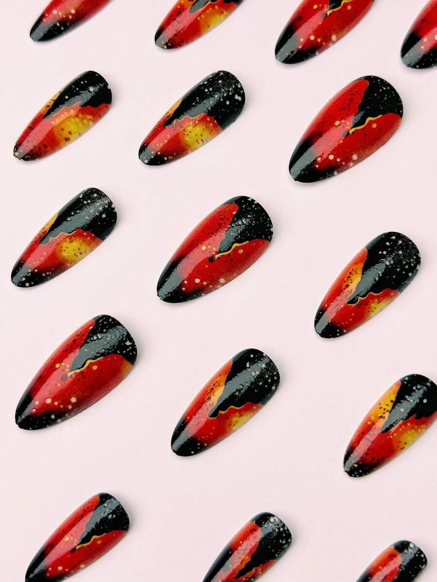 24 Pcs Almond Lava Volcano Design Nail Tips, Noble Brightening ...