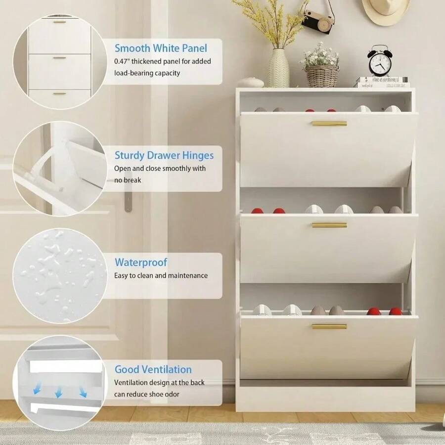 Narrow Shoe Storage Cabinet, Shoe Cabinet For Entryway With 3 Flip ...
