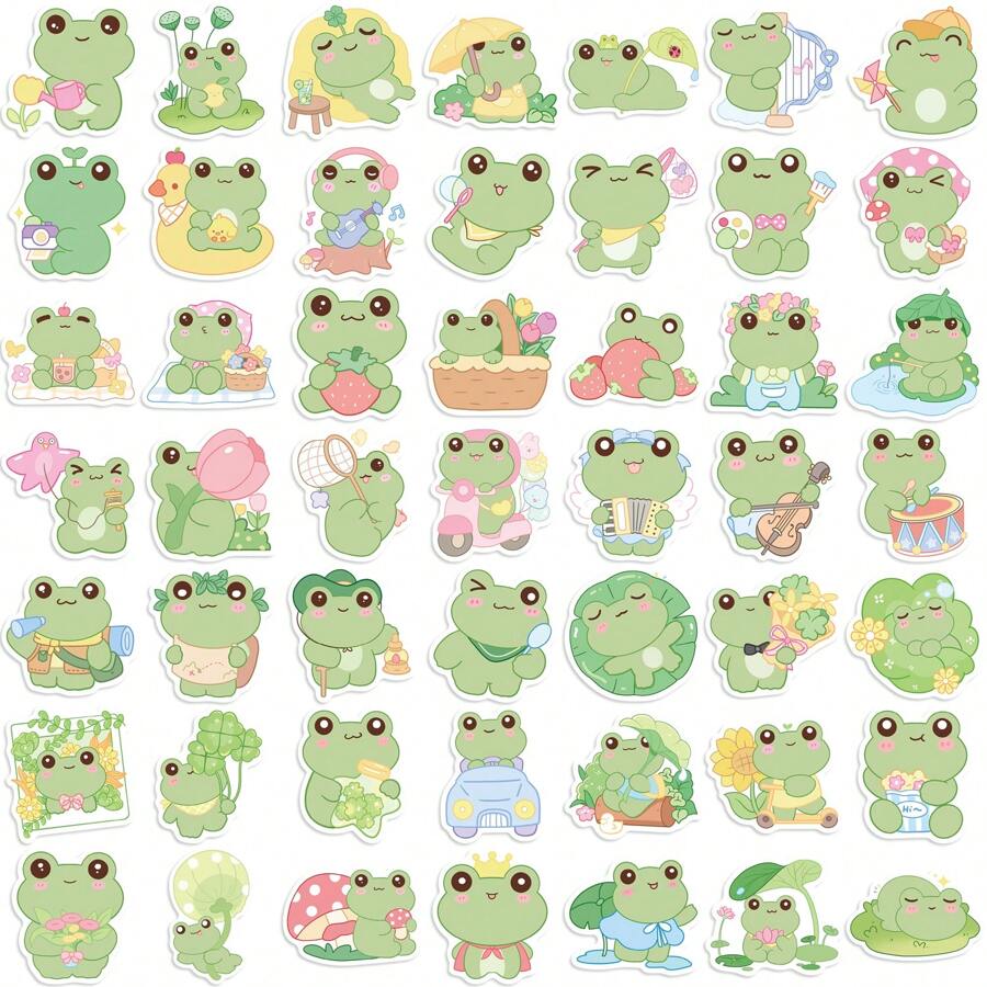 50PCS Cute Frog Stickers Vinyl Aesthetics Stickers For Scrapbooking ...