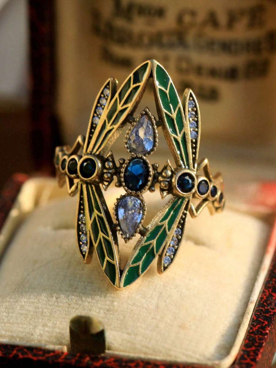 1Pc Gorgeous Vintage Golden Insect Ring For Women Cubic Zirconia ...