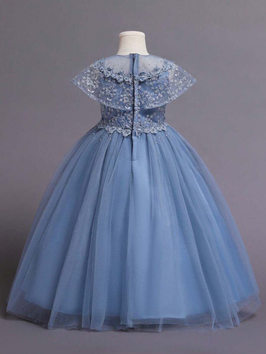 Tween Girl Blue Lace Wedding Party Princess Pageant Evening Dress Stage ...