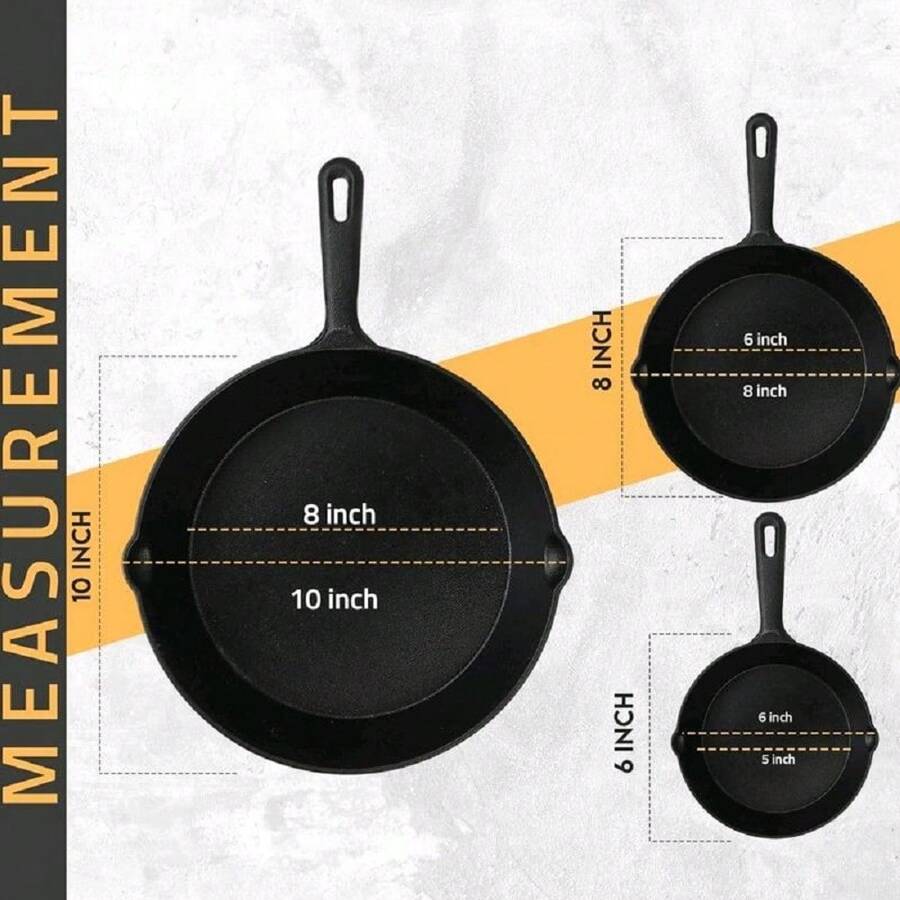 Pre-Seasoned Cast Iron Skillet Set 3-Piece- Frying Pan 6 Inch, 8 Lnch ...
