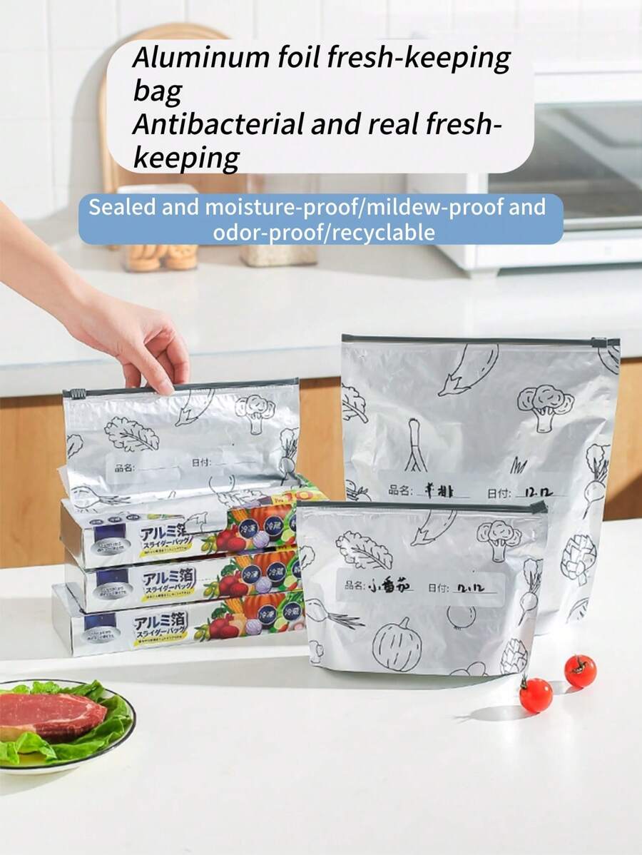 Sacs de produits réutilisables en aluminium avec fermeture éclair, motifs de fruits et légumes ...