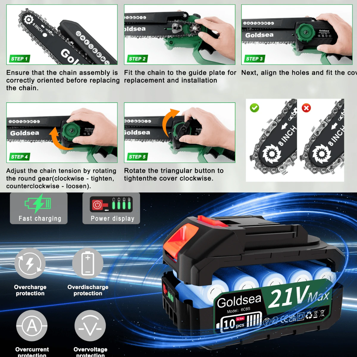 Motosega mini a batteria da 6 pollici - Motosega elettrica senza fili ...