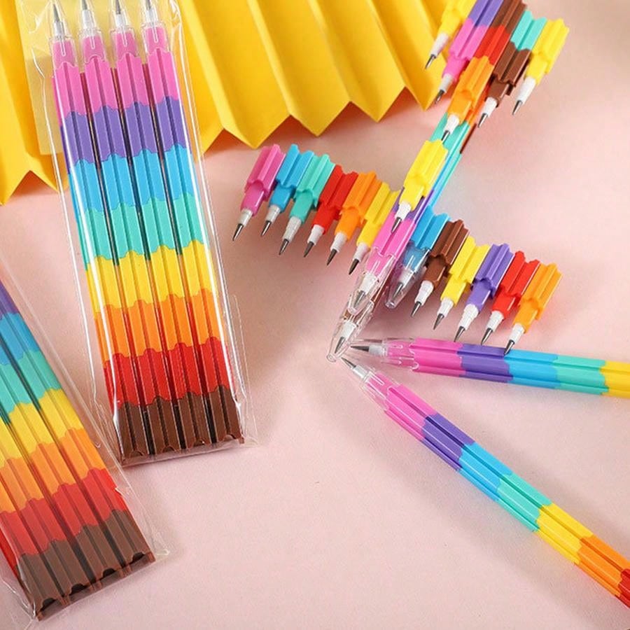 4pcs Multifunctional Creative Rainbow Detachable Building Block Pencils ...