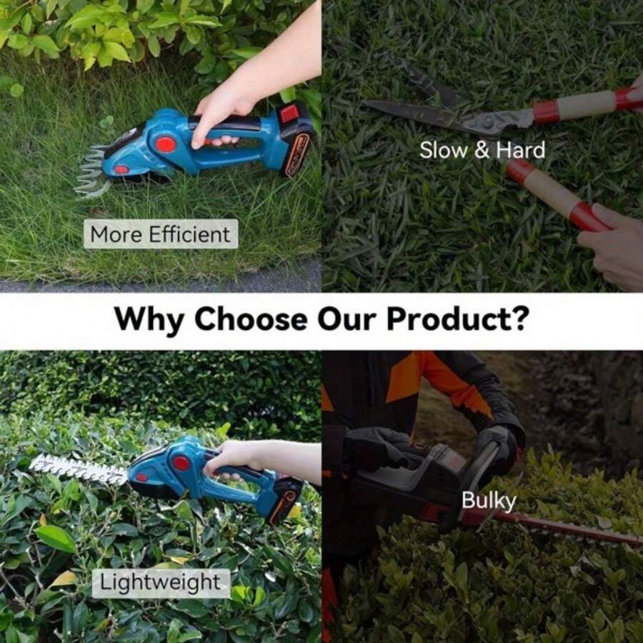 Hedge Trimmer Cordless, 2 In 1 21V Handheld Electric Shears And Bush ...